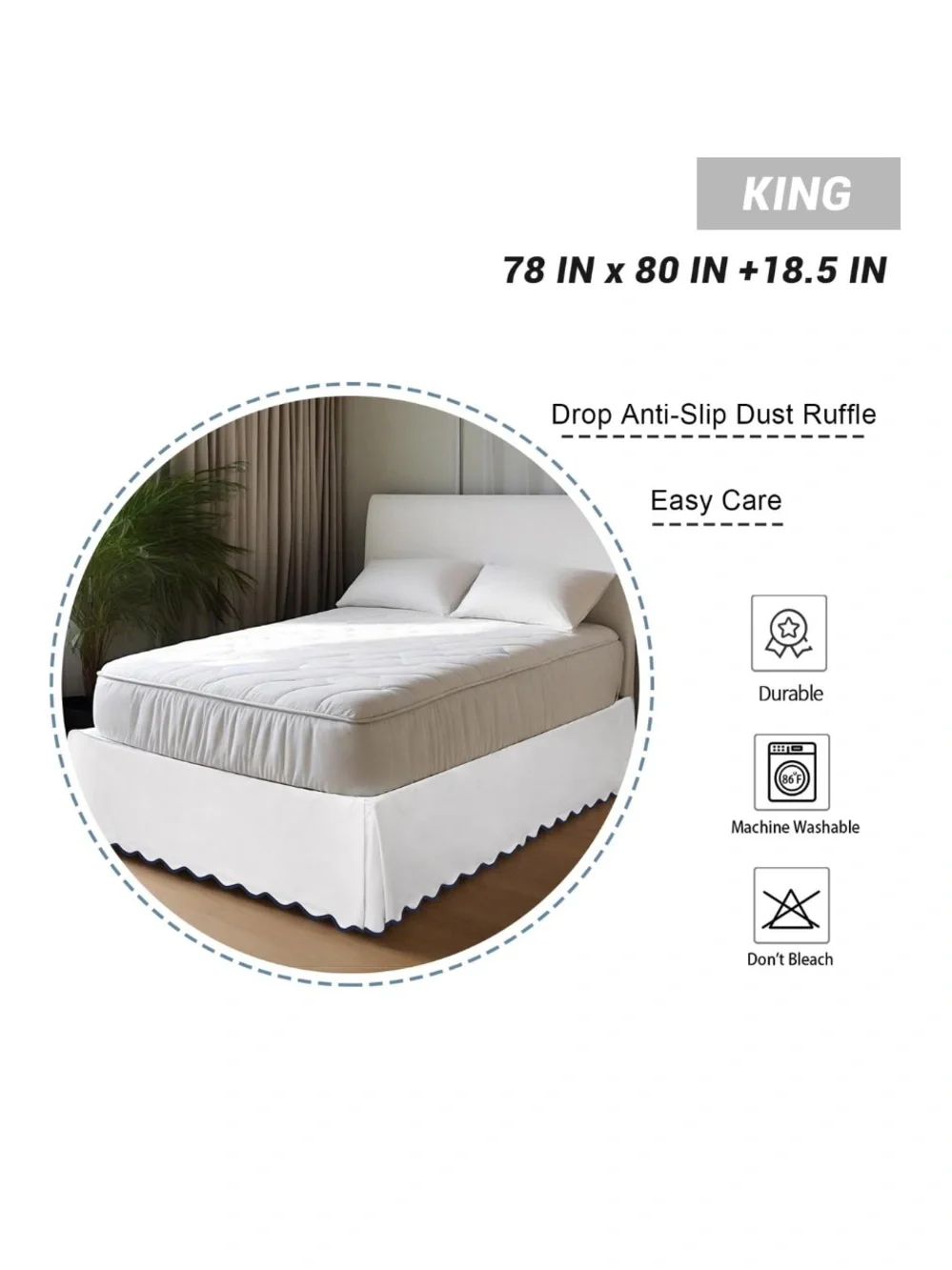 HIG | Bedding | Easyfit Scalloped Edge Bed Skirt White Navy 8 Drop King ...